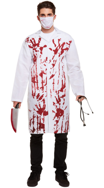 Blodig kittel med mundbind, kun 179,- Mere for pengene!